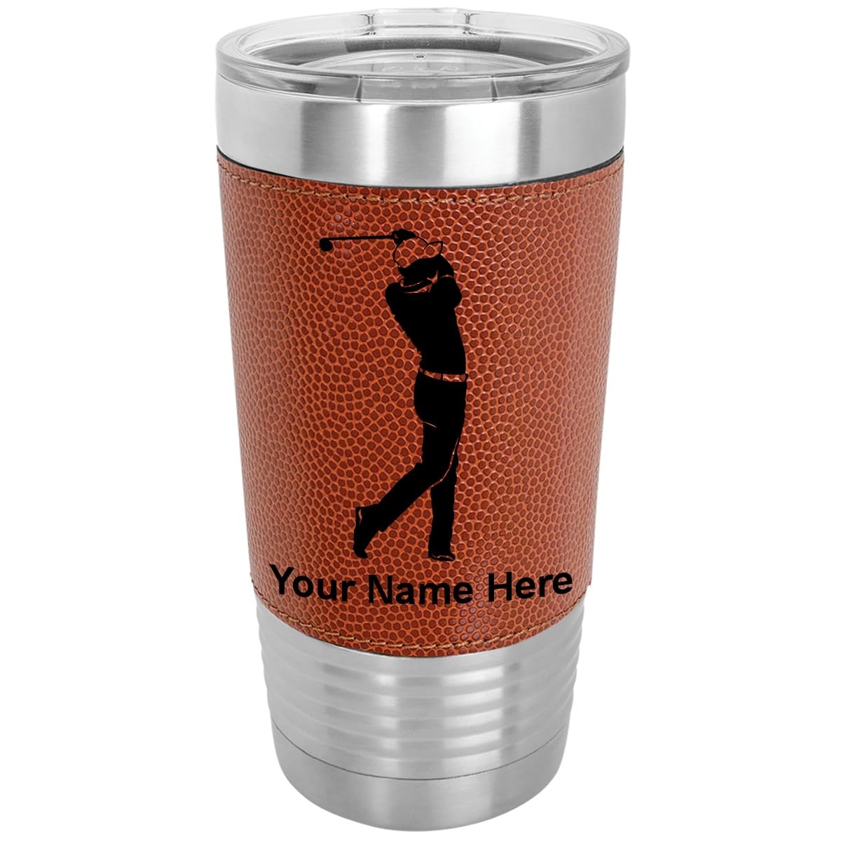 LaserGram 20oz Vacuum Insulated Tumbler Mug, Golfer Golfing, Personalized Engraving Included (Faux Leather, Basketball Style)