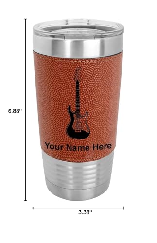 LaserGram 20oz Vacuum Insulated Tumbler Mug, Electric Guitar, Personalized Engraving Included (Faux Leather, Basketball Style)
