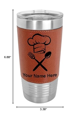 LaserGram 20oz Vacuum Insulated Tumbler Mug, Chef Hat, Personalized Engraving Included (Faux Leather, Basketball Style)