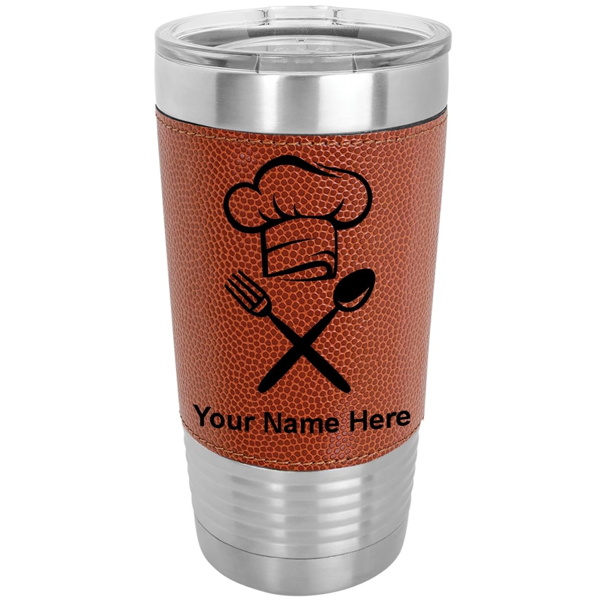 LaserGram 20oz Vacuum Insulated Tumbler Mug, Chef Hat, Personalized Engraving Included (Faux Leather, Basketball Style)