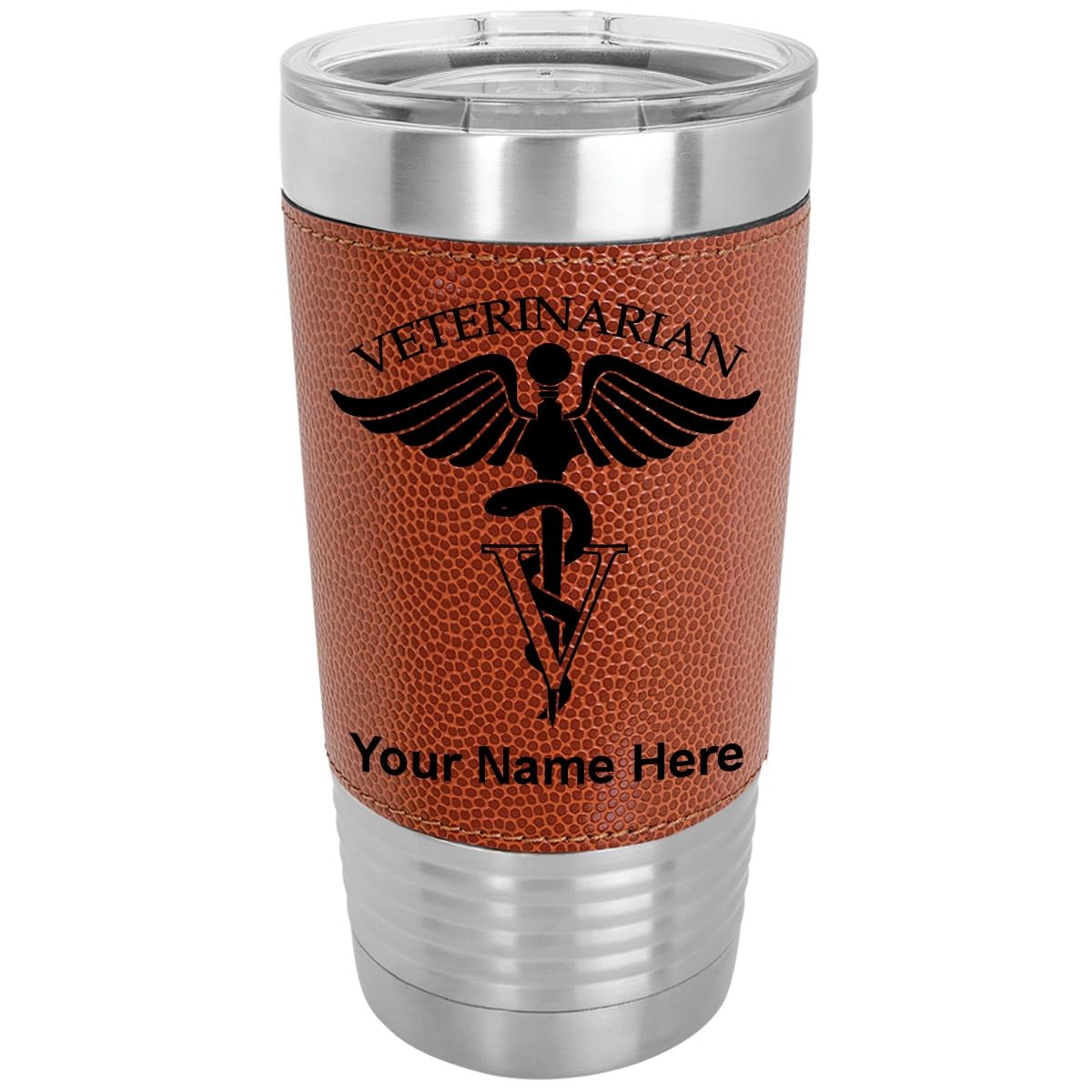 LaserGram 20oz Vacuum Insulated Tumbler Mug, Veterinarian, Personalized Engraving Included (Faux Leather, Basketball Style)