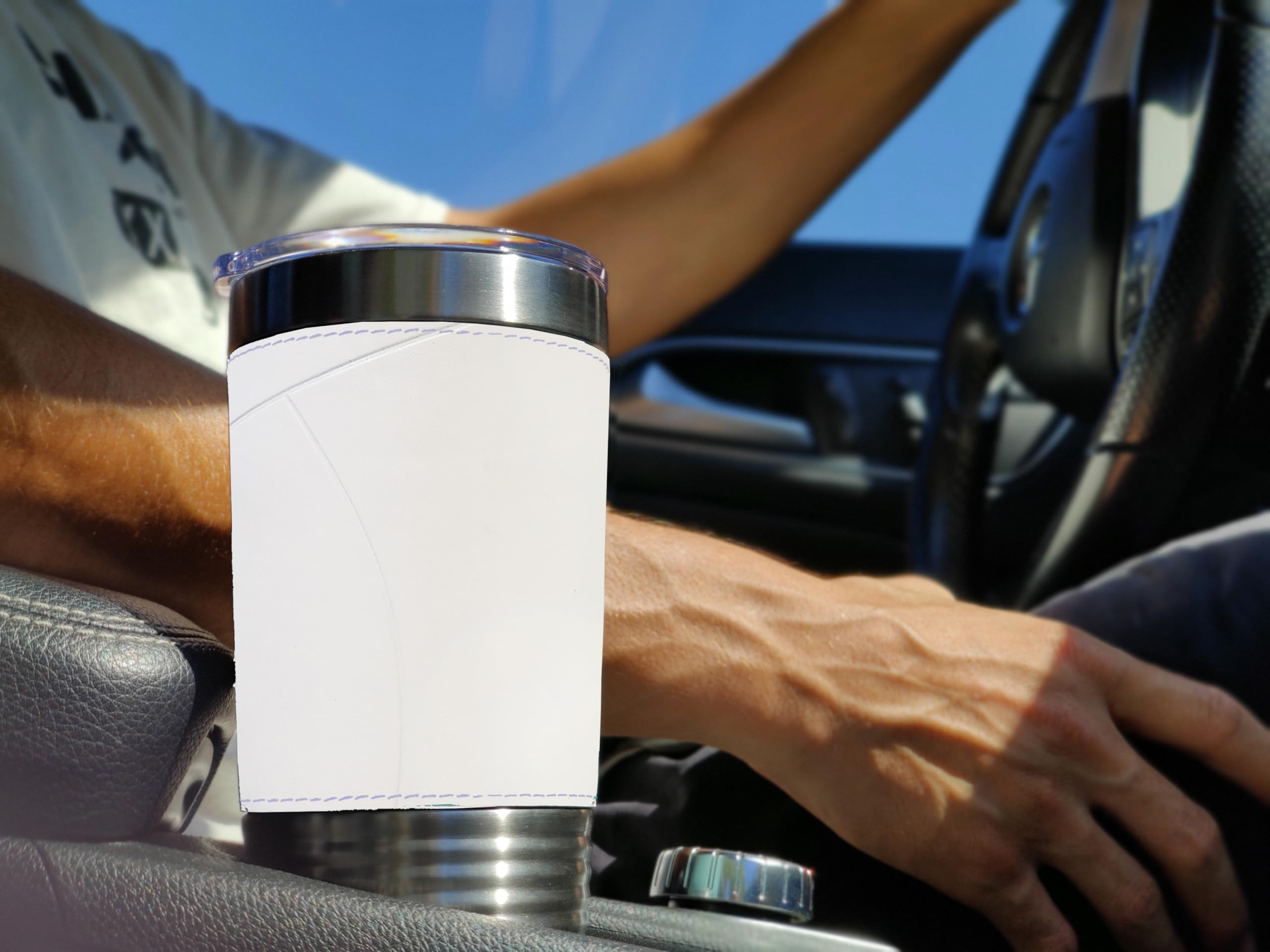 LaserGram 20oz Vacuum Insulated Tumbler Mug, Horseshoe with Horse, Personalized Engraving Included (Faux Leather, Volleyball Style)