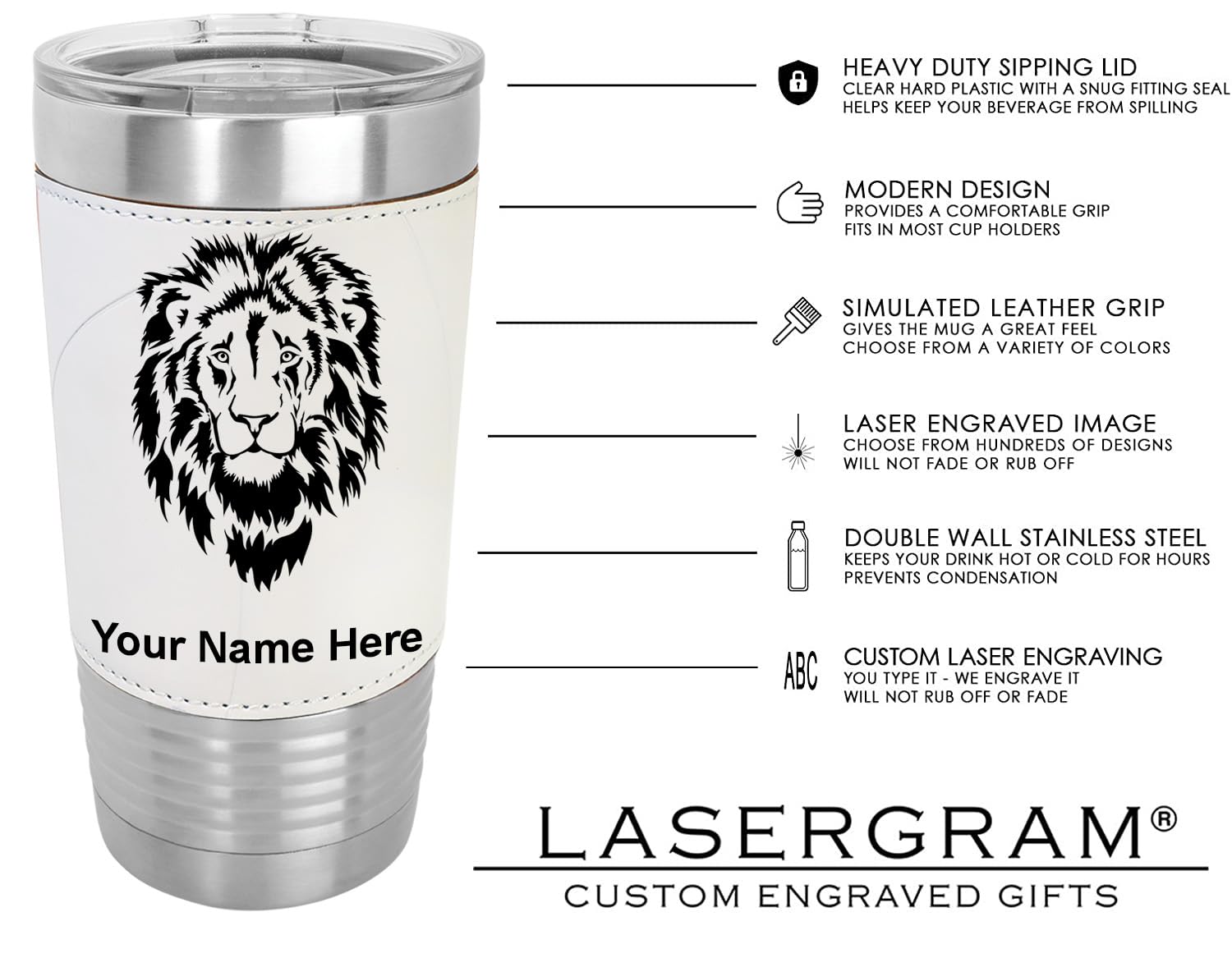 LaserGram 20oz Vacuum Insulated Tumbler Mug, Horseshoe with Horse, Personalized Engraving Included (Faux Leather, Volleyball Style)