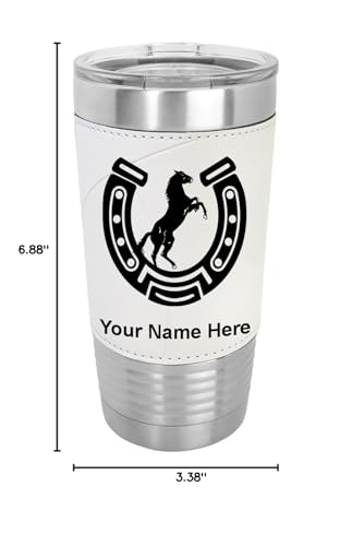 LaserGram 20oz Vacuum Insulated Tumbler Mug, Horseshoe with Horse, Personalized Engraving Included (Faux Leather, Volleyball Style)