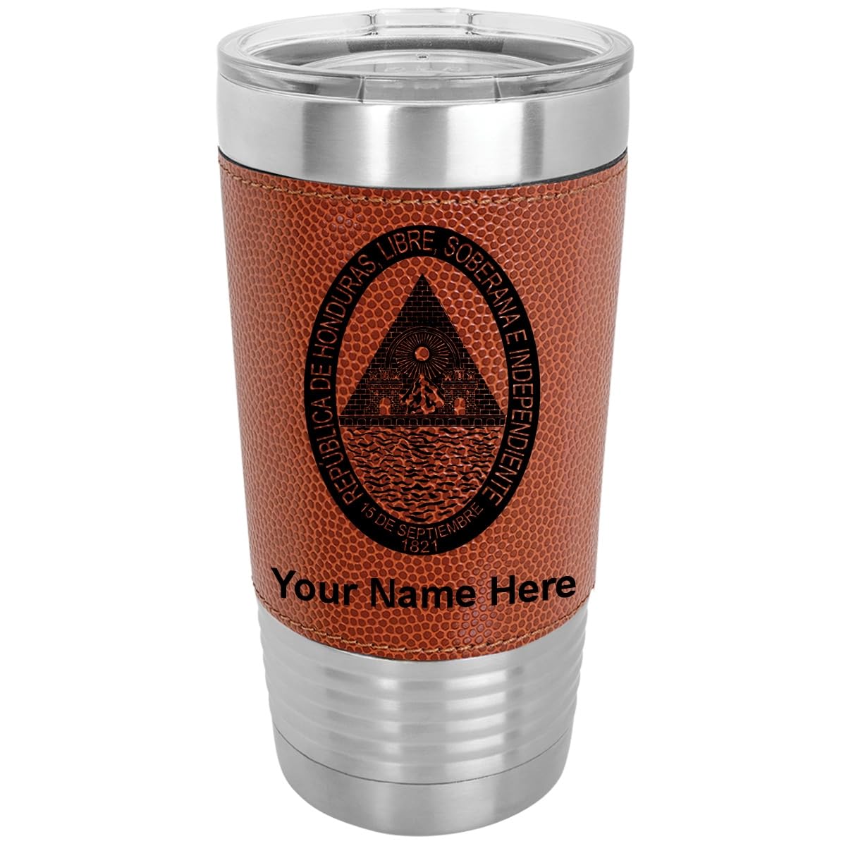 LaserGram 20oz Vacuum Insulated Tumbler Mug, Flag of Honduras, Personalized Engraving Included (Faux Leather, Basketball Style)