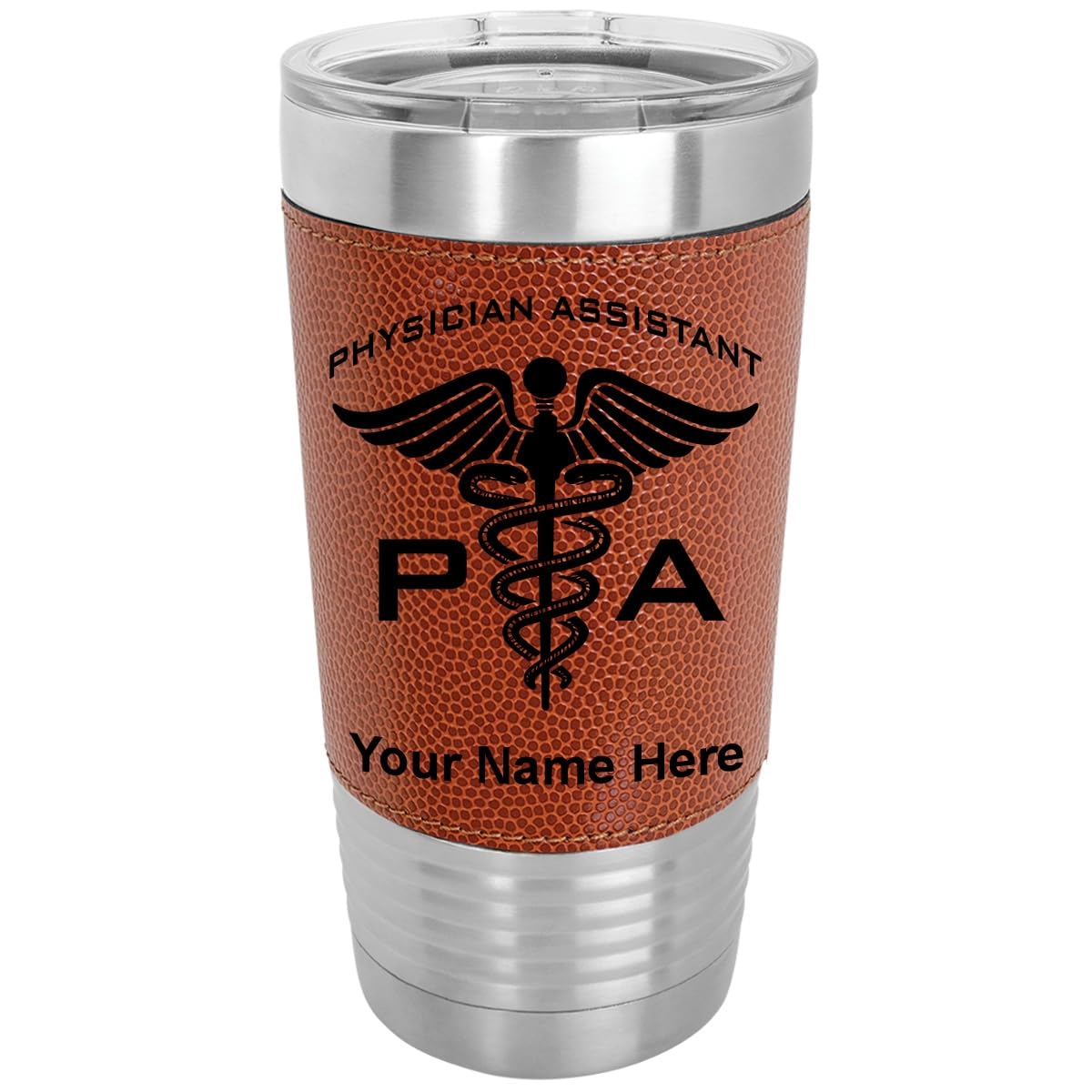 LaserGram 20oz Vacuum Insulated Tumbler Mug, PA Physician Assistant, Personalized Engraving Included (Faux Leather, Basketball Style)
