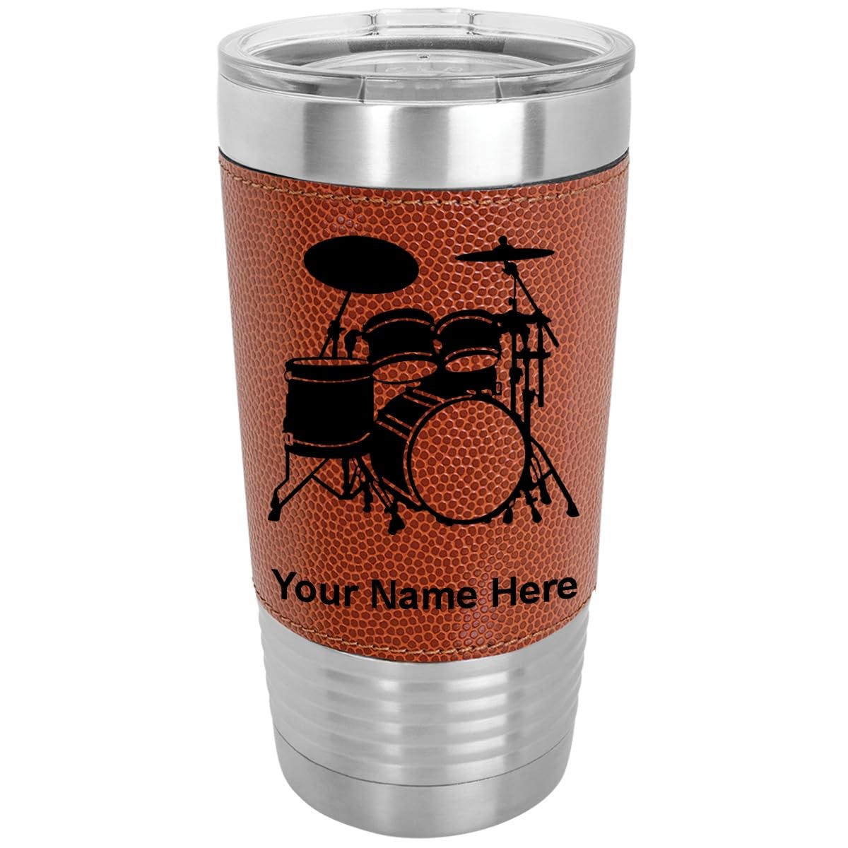 LaserGram 20oz Vacuum Insulated Tumbler Mug, Drum Set, Personalized Engraving Included (Faux Leather, Basketball Style)