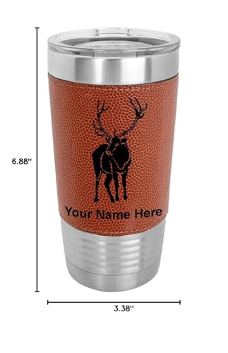 LaserGram 20oz Vacuum Insulated Tumbler Mug, Elk, Personalized Engraving Included (Faux Leather, Basketball Style)