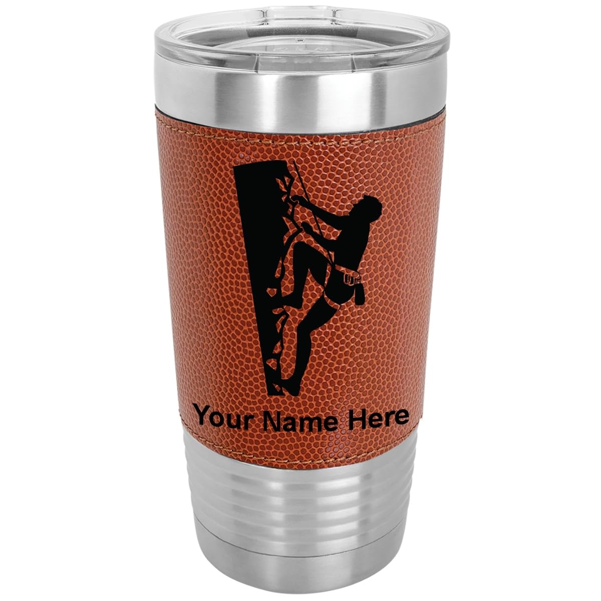 LaserGram 20oz Vacuum Insulated Tumbler Mug, Rock Climber, Personalized Engraving Included (Faux Leather, Basketball Style)