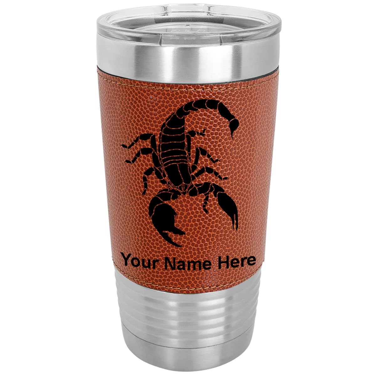 LaserGram 20oz Vacuum Insulated Tumbler Mug, Scorpion, Personalized Engraving Included (Faux Leather, Basketball Style)