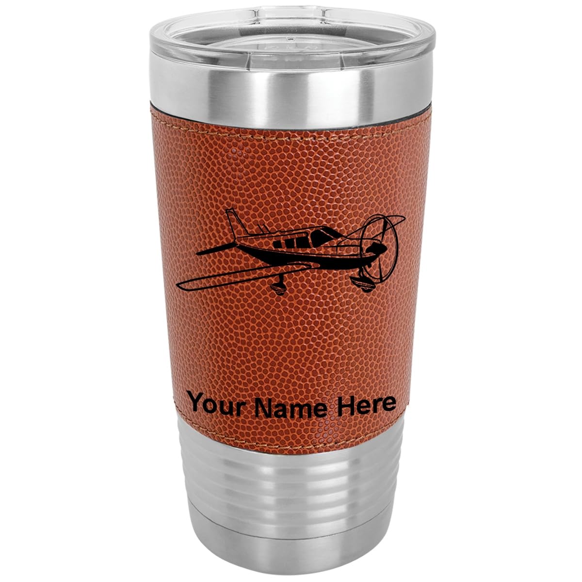 LaserGram 20oz Vacuum Insulated Tumbler Mug, Low Wing Airplane, Personalized Engraving Included (Faux Leather, Basketball Style)