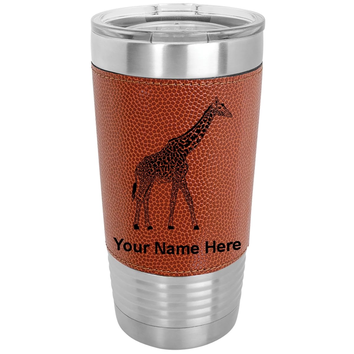 LaserGram 20oz Vacuum Insulated Tumbler Mug, Giraffe, Personalized Engraving Included (Faux Leather, Basketball Style)