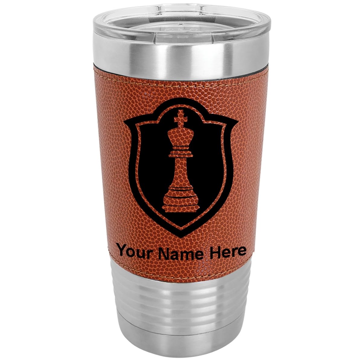 LaserGram 20oz Vacuum Insulated Tumbler Mug, Chess King, Personalized Engraving Included (Faux Leather, Basketball Style)