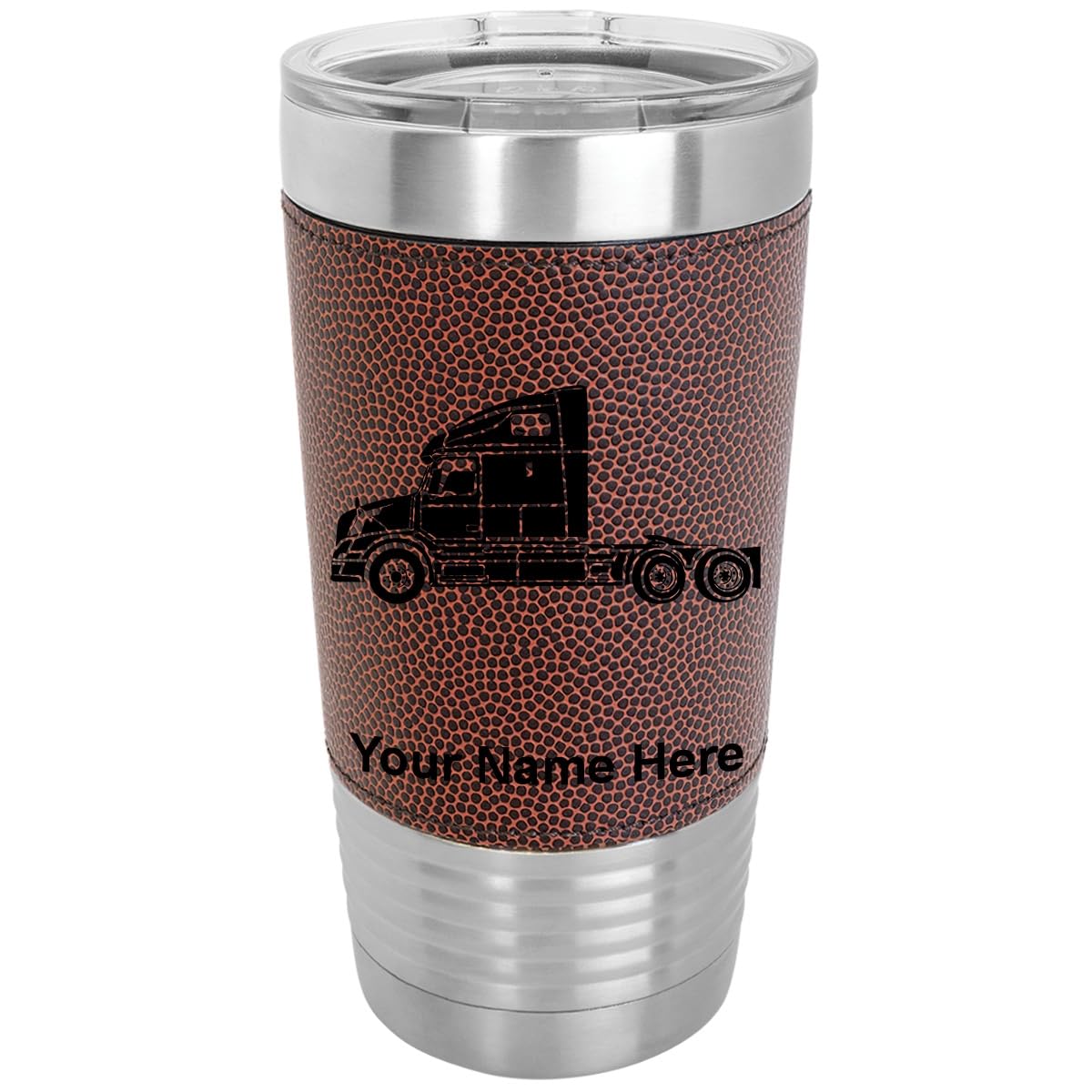 LaserGram 20oz Vacuum Insulated Tumbler Mug, Truck Cab, Personalized Engraving Included (Faux Leather, Football Style)