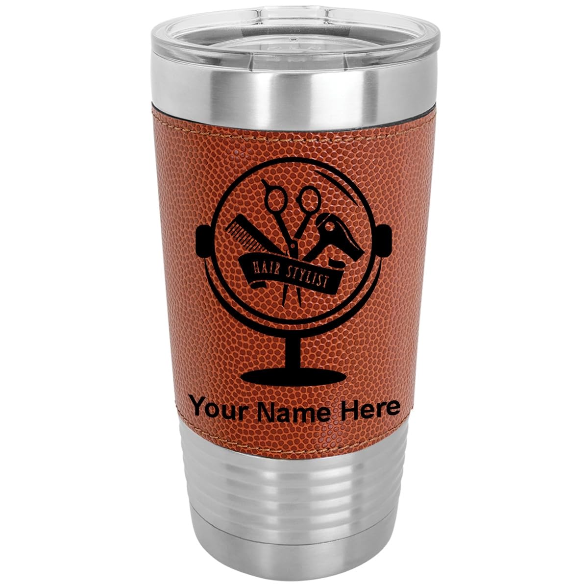 LaserGram 20oz Vacuum Insulated Tumbler Mug, Hair Stylist, Personalized Engraving Included (Faux Leather, Basketball Style)