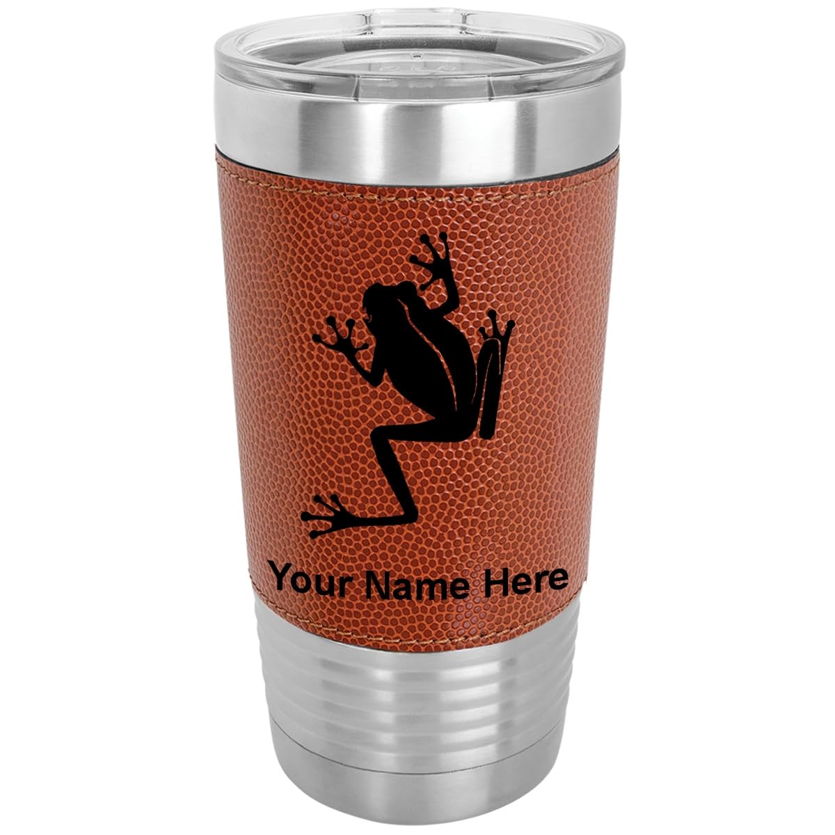LaserGram 20oz Vacuum Insulated Tumbler Mug, Tree Frog, Personalized Engraving Included (Faux Leather, Basketball Style)