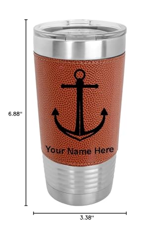 LaserGram 20oz Vacuum Insulated Tumbler Mug, Boat Anchor, Personalized Engraving Included (Faux Leather, Basketball Style)