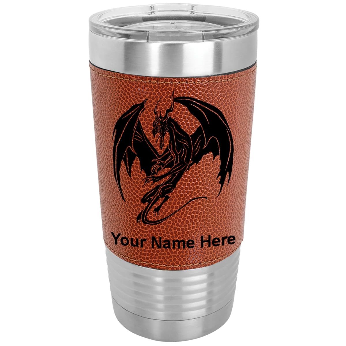 LaserGram 20oz Vacuum Insulated Tumbler Mug, Dragon, Personalized Engraving Included (Faux Leather, Basketball Style)