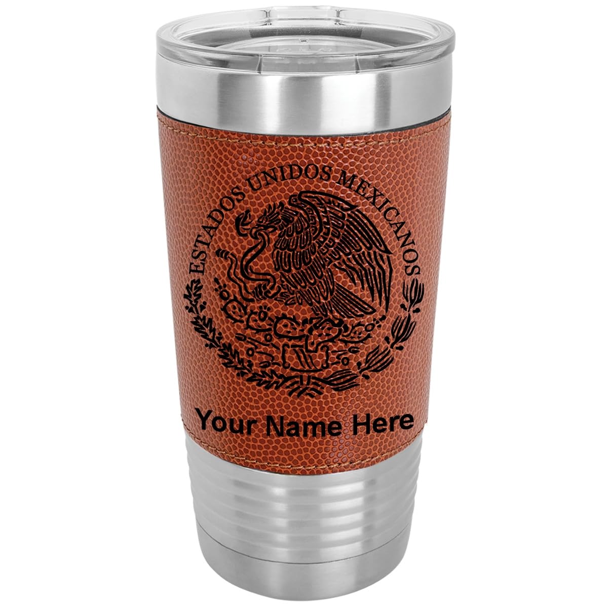 LaserGram 20oz Vacuum Insulated Tumbler Mug, Flag of Mexico, Personalized Engraving Included (Faux Leather, Basketball Style)