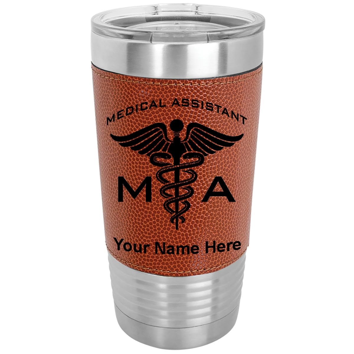 LaserGram 20oz Vacuum Insulated Tumbler Mug, MA Medical Assistant, Personalized Engraving Included (Faux Leather, Basketball Style)