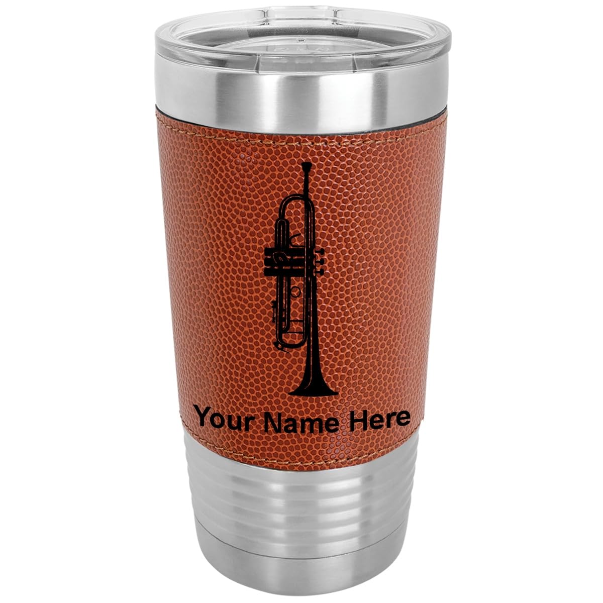 LaserGram 20oz Vacuum Insulated Tumbler Mug, Trumpet, Personalized Engraving Included (Faux Leather, Basketball Style)