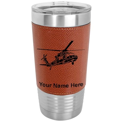 LaserGram 20oz Vacuum Insulated Tumbler Mug, Military Helicopter 1, Personalized Engraving Included (Faux Leather, Basketball Style)
