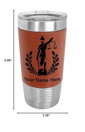 LaserGram 20oz Vacuum Insulated Tumbler Mug, Lady Justice, Personalized Engraving Included (Faux Leather, Basketball Style)