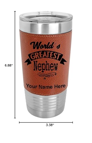 LaserGram 20oz Vacuum Insulated Tumbler Mug, World's Greatest Nephew, Personalized Engraving Included (Faux Leather, Basketball Style)
