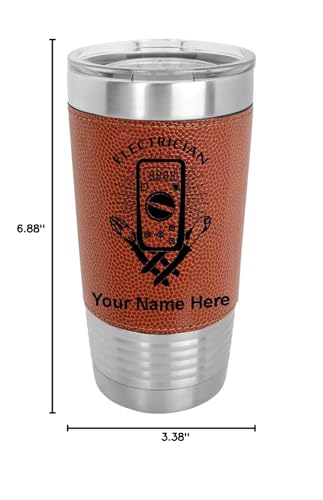 LaserGram 20oz Vacuum Insulated Tumbler Mug, Electrician, Personalized Engraving Included (Faux Leather, Basketball Style)