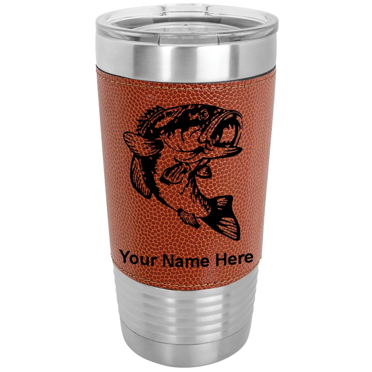 LaserGram 20oz Vacuum Insulated Tumbler Mug, Bass Fish, Personalized Engraving Included (Faux Leather, Basketball Style)