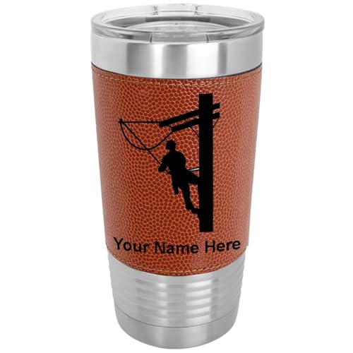 LaserGram 20oz Vacuum Insulated Tumbler Mug, Lineman, Personalized Engraving Included (Faux Leather, Basketball Style)