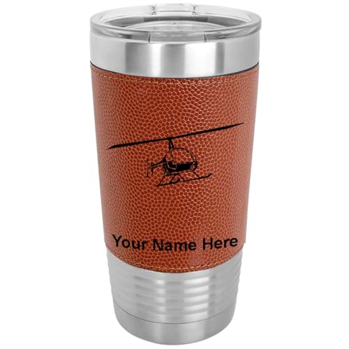 LaserGram 20oz Vacuum Insulated Tumbler Mug, Helicopter 2, Personalized Engraving Included (Faux Leather, Basketball Style)