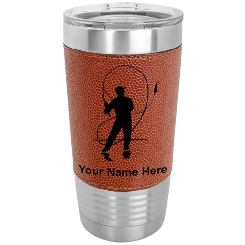 LaserGram 20oz Vacuum Insulated Tumbler Mug, Fly Fisherman, Personalized Engraving Included (Faux Leather, Basketball Style)