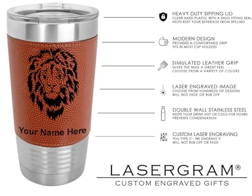 LaserGram 20oz Vacuum Insulated Tumbler Mug, Disc Golf, Personalized Engraving Included (Faux Leather, Basketball Style)