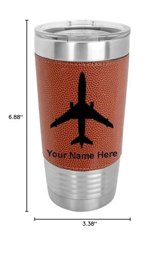 LaserGram 20oz Vacuum Insulated Tumbler Mug, Jet Airplane, Personalized Engraving Included (Faux Leather, Basketball Style)