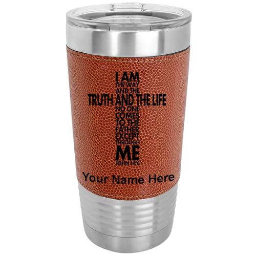 LaserGram 20oz Vacuum Insulated Tumbler Mug, Bible Verse John 14-6, Personalized Engraving Included (Faux Leather, Basketball Style)