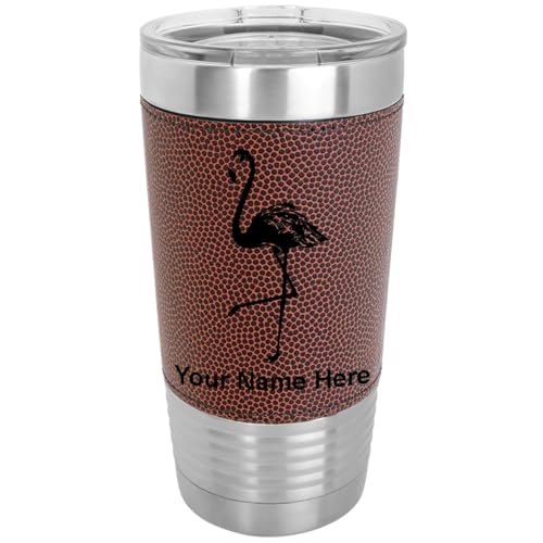 LaserGram 20oz Vacuum Insulated Tumbler Mug, Flamingo, Personalized Engraving Included (Faux Leather, Football Style)