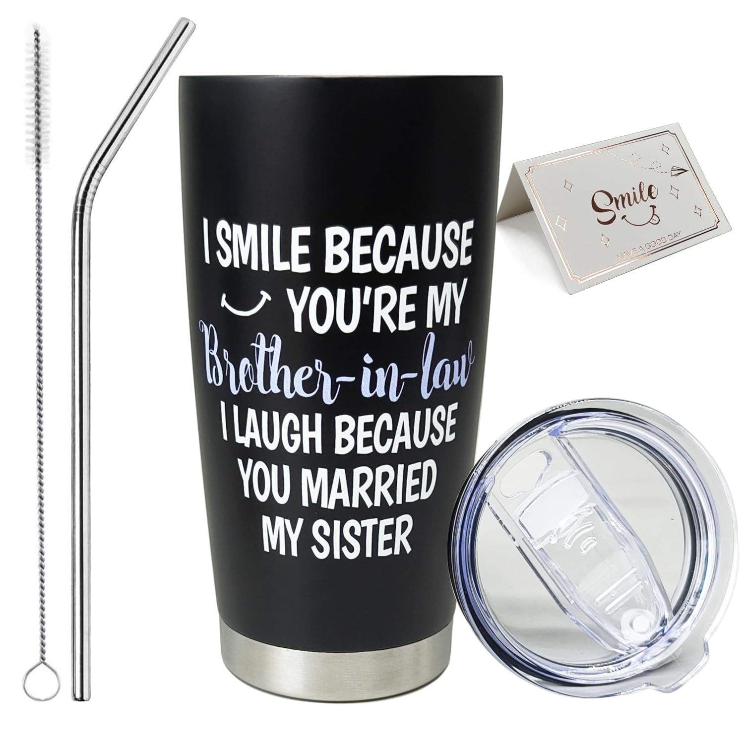 CTIGERS Funny Brother-in-Law Tumbler with Lid and Straw Insulated Travel Mug Gifts for Brother-in-law Birthday,Christmas,Thank Giving Day,Wedding Gifts for Brother Law 20 oz BLACK