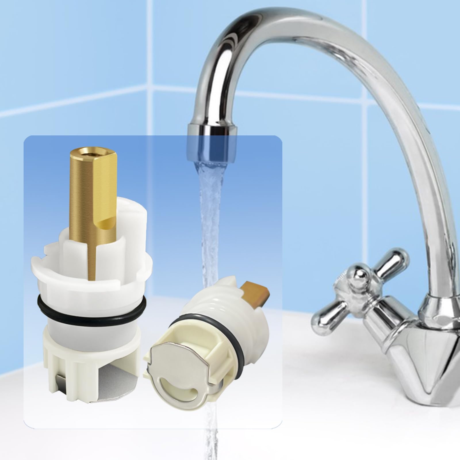 KEQGPCBE 1 Pack Replacement Faucet Cartridges for RP25513 Faucet Stem Assembly Repair Kit for Delta Two Handle Lavatory Centerset Widespread Bathroom Faucet RP4993 Seat and Spring