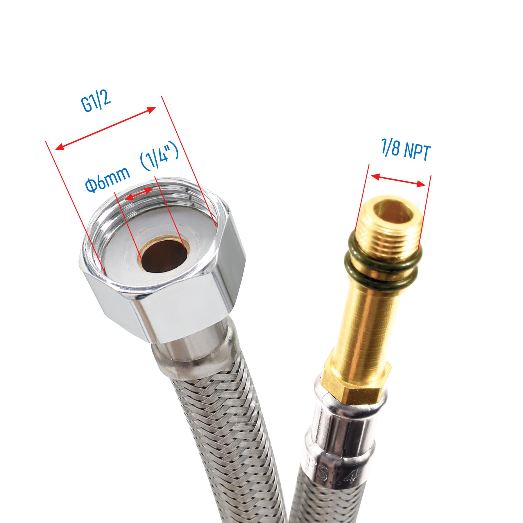 Skweawert 80 In Faucet Supply Lines, 1/4 Female Compression Thread x M10 Male Connector, Braided Stainless Steel Faucet Hose for Kitchen Sink Toilet(2Pack)