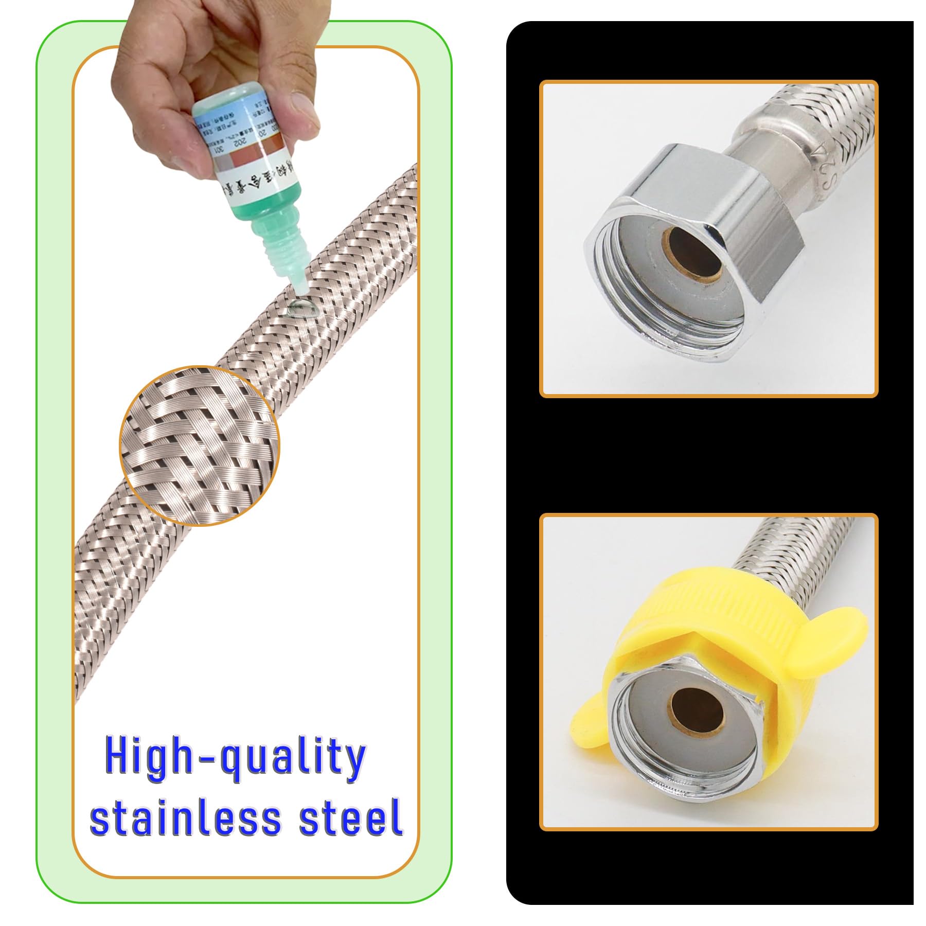 Skweawert 80 In Faucet Supply Lines, 1/4 Female Compression Thread x M10 Male Connector, Braided Stainless Steel Faucet Hose for Kitchen Sink Toilet(2Pack)