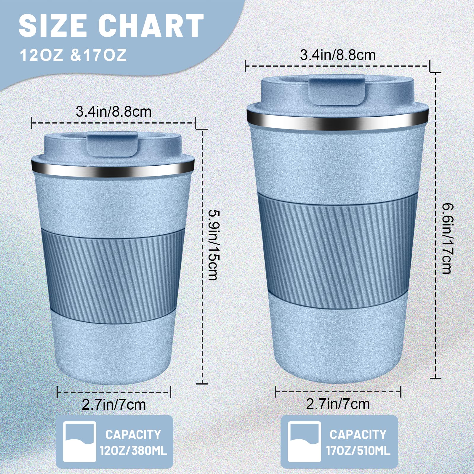 Insulated Coffee Tumblers with Flip Lid 12oz / 17oz, Stainless Steel Travel Coffee Mug Leak Proof, Vacuum Insulated Coffee Mug Thermos Cup, Keeps Cold and Hot for Coffee Tea