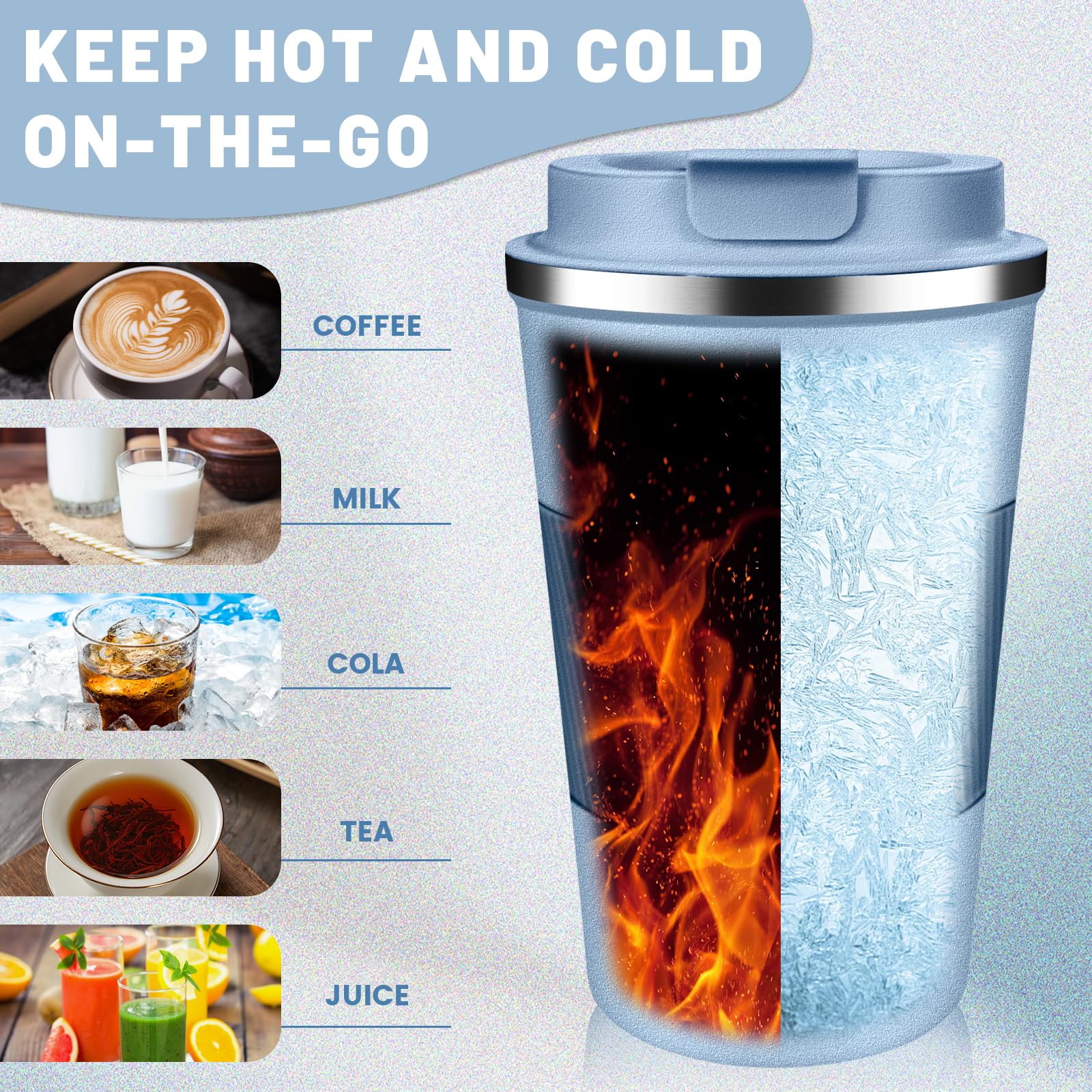 Insulated Coffee Tumblers with Flip Lid 12oz / 17oz, Stainless Steel Travel Coffee Mug Leak Proof, Vacuum Insulated Coffee Mug Thermos Cup, Keeps Cold and Hot for Coffee Tea