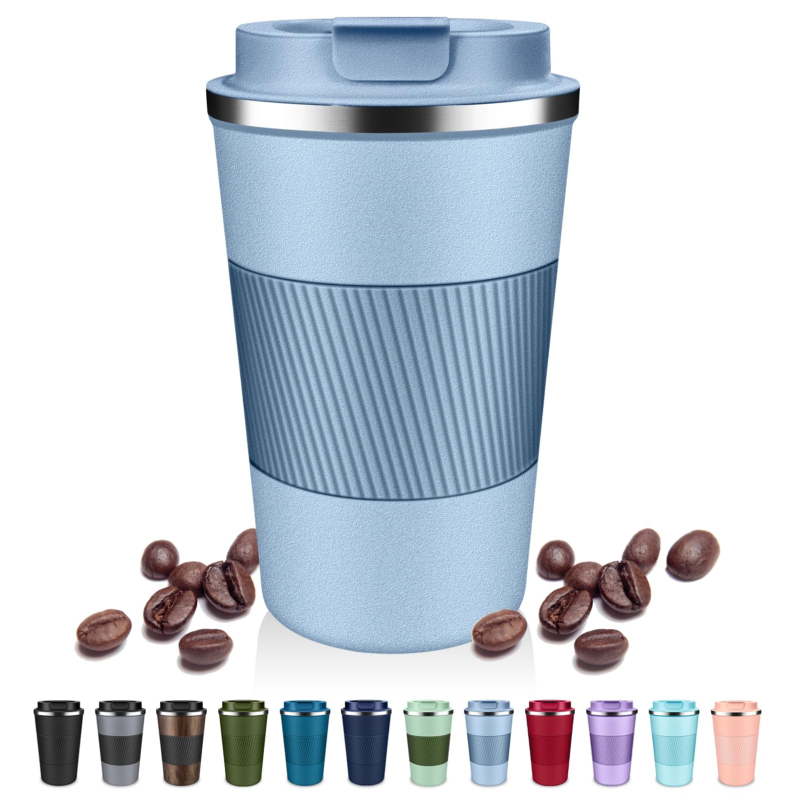 Insulated Coffee Tumblers with Flip Lid 12oz / 17oz, Stainless Steel Travel Coffee Mug Leak Proof, Vacuum Insulated Coffee Mug Thermos Cup, Keeps Cold and Hot for Coffee Tea