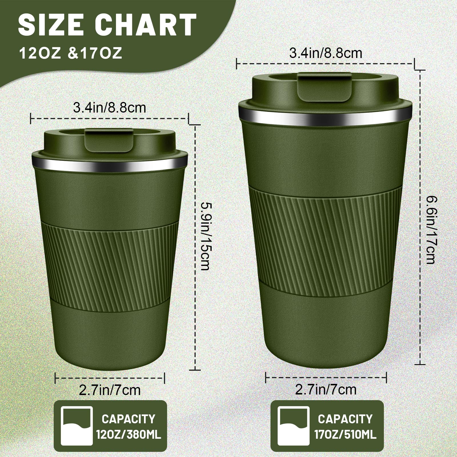 Insulated Coffee Tumblers with Flip Lid 12oz / 17oz, Stainless Steel Travel Coffee Mug Leak Proof, Vacuum Insulated Coffee Mug Thermos Cup, Keeps Cold and Hot for Coffee Tea