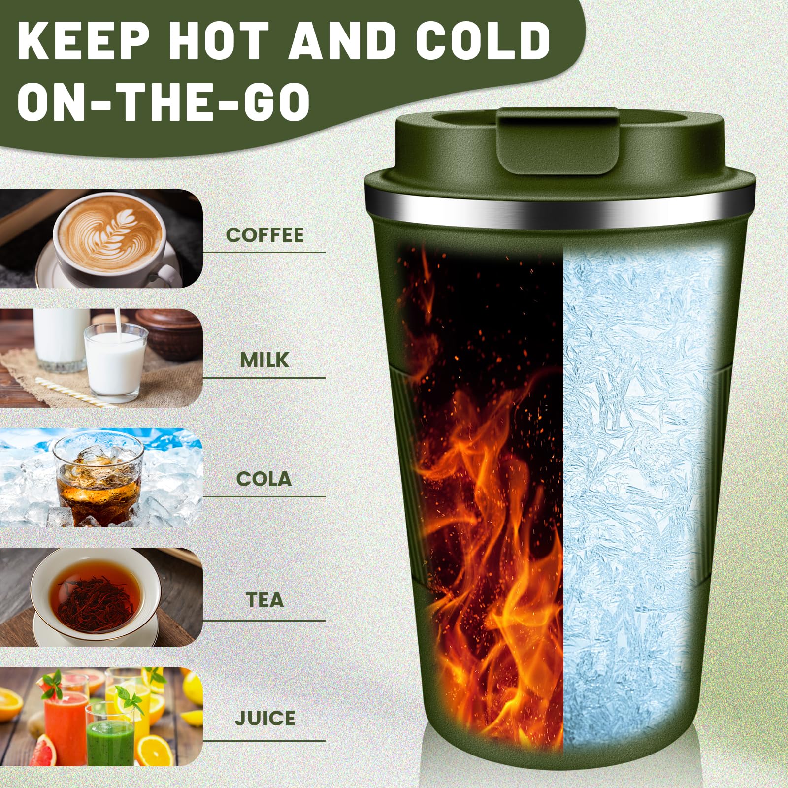 Insulated Coffee Tumblers with Flip Lid 12oz / 17oz, Stainless Steel Travel Coffee Mug Leak Proof, Vacuum Insulated Coffee Mug Thermos Cup, Keeps Cold and Hot for Coffee Tea