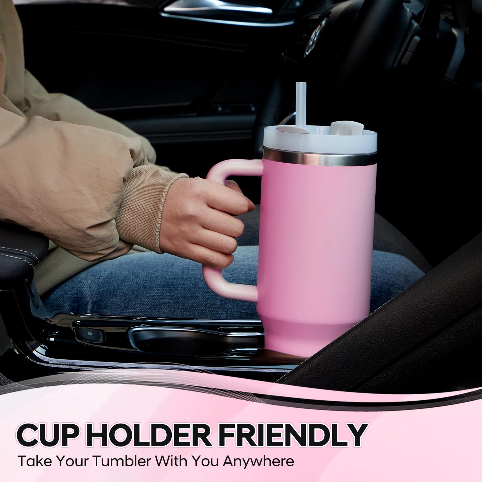 Samtrade Drinking Cup, Stainless Steel Insulated Tumbler with Handle (40oz) - 100% Leak-Proof Friendly Travel Mug, Light Lavender, YX-T40