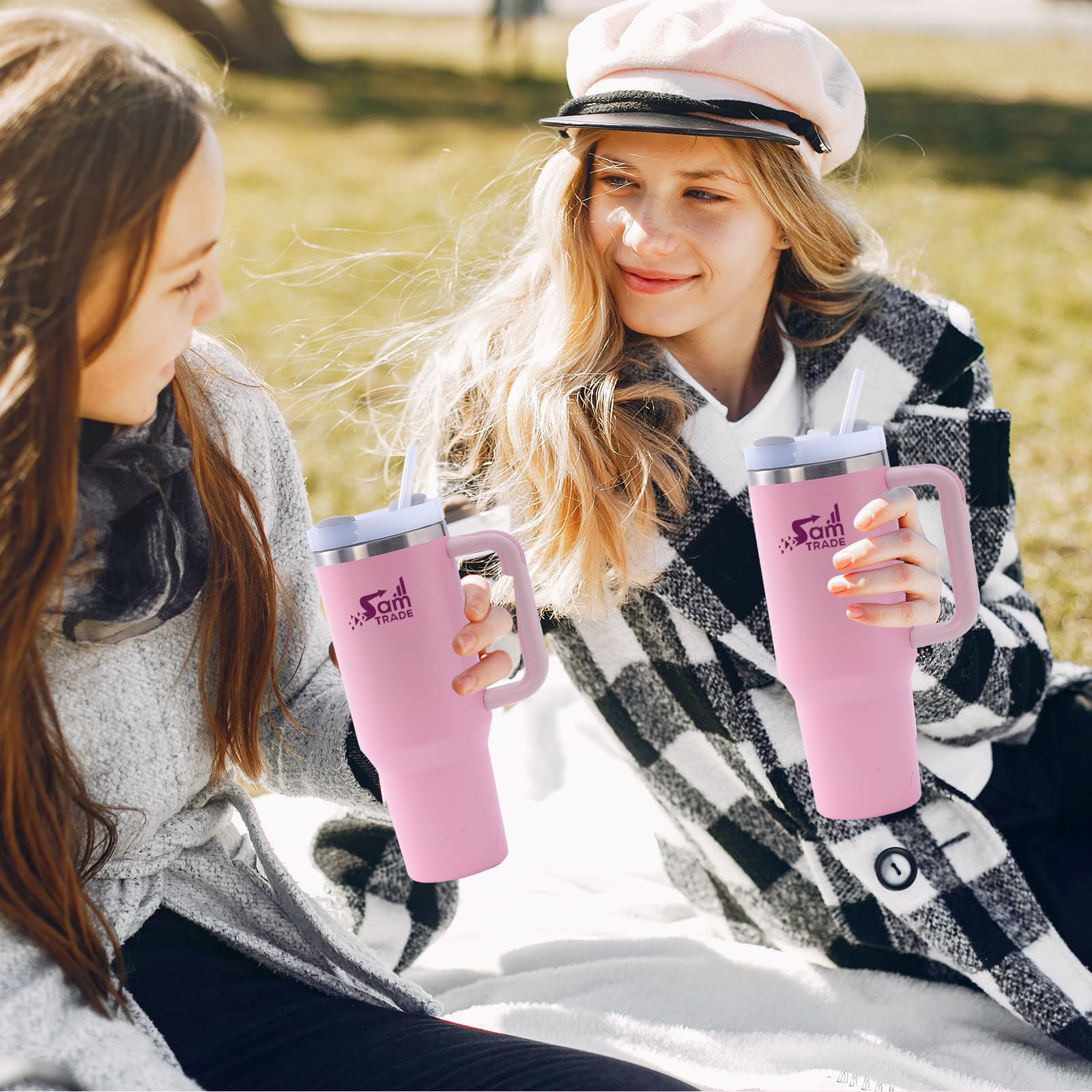 Samtrade Drinking Cup, Stainless Steel Insulated Tumbler with Handle (40oz) - 100% Leak-Proof Friendly Travel Mug, Light Lavender, YX-T40