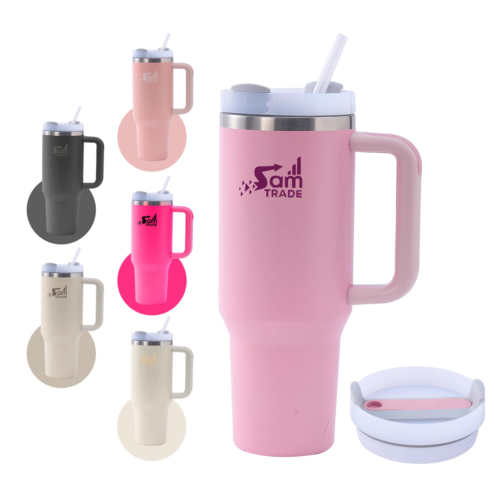 Samtrade Drinking Cup, Stainless Steel Insulated Tumbler with Handle (40oz) - 100% Leak-Proof Friendly Travel Mug, Light Lavender, YX-T40