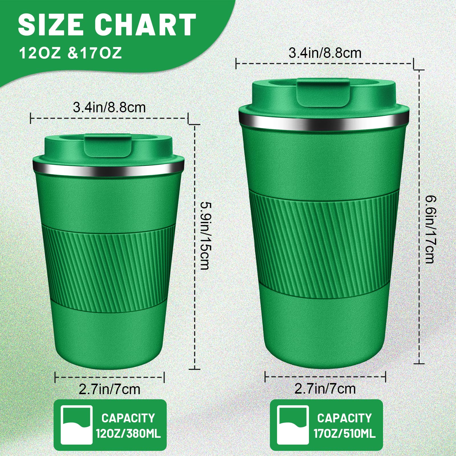 Insulated Coffee Tumblers with Flip Lid 12oz / 17oz, Stainless Steel Travel Coffee Mug Leak Proof, Vacuum Insulated Coffee Mug Thermos Cup, Keeps Cold and Hot for Coffee Tea